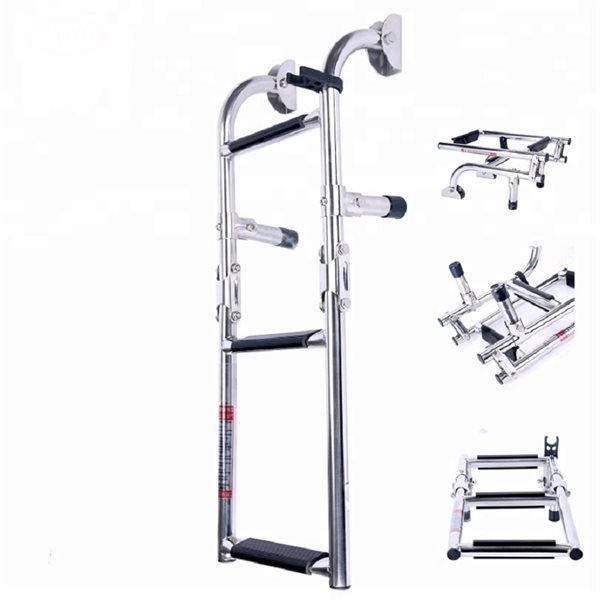 STAINLESS STEEL 3 STEP FOLDING TRANSOM LADDER